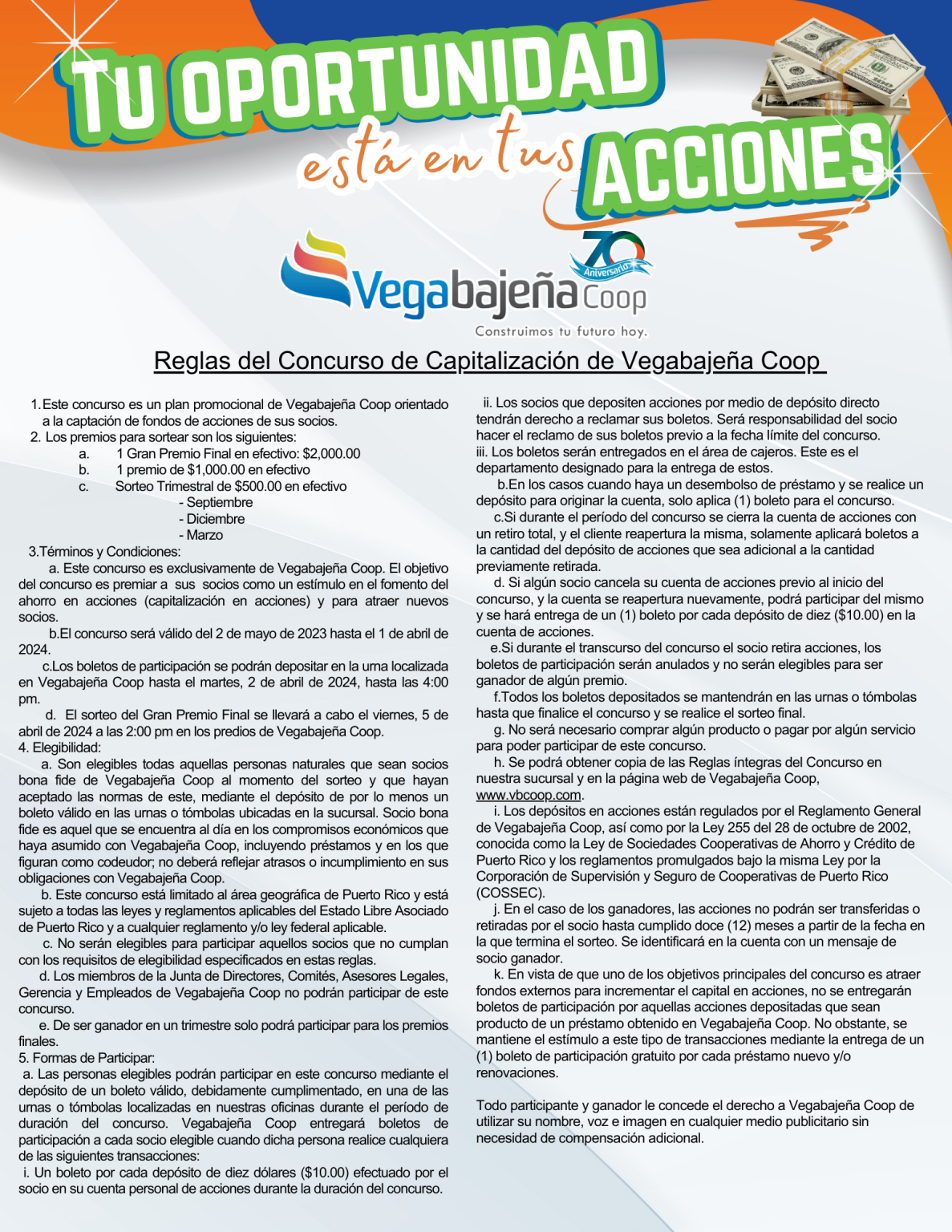 Concurso de Capitalización de Vegabajeña Coop – Vegabajena Coop